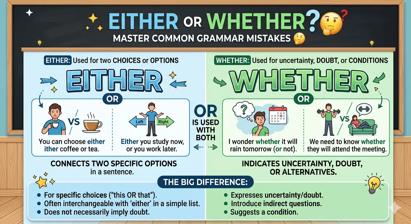 Is It Either or Whether? Common Grammar Mistake 🤔